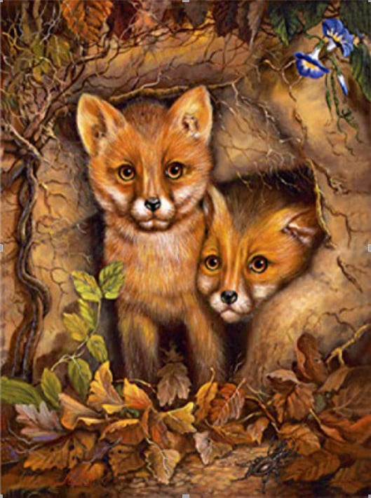 Fox Cubs in Den Animals Paint By Numbers - Numeral Paint Kit