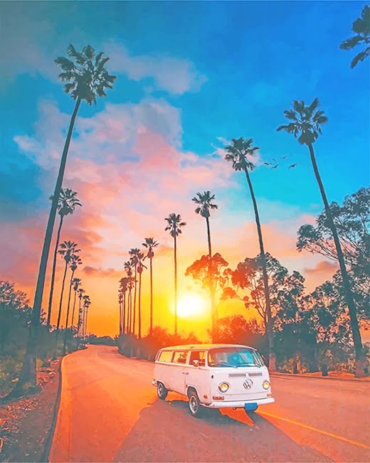 VW Car Sunset Microbus Paint By Numbers - Numeral Paint Kit