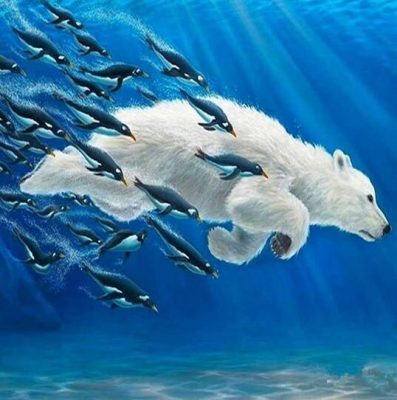 Polar Bear And Fish Paint By Numbers - Numeral Paint Kit