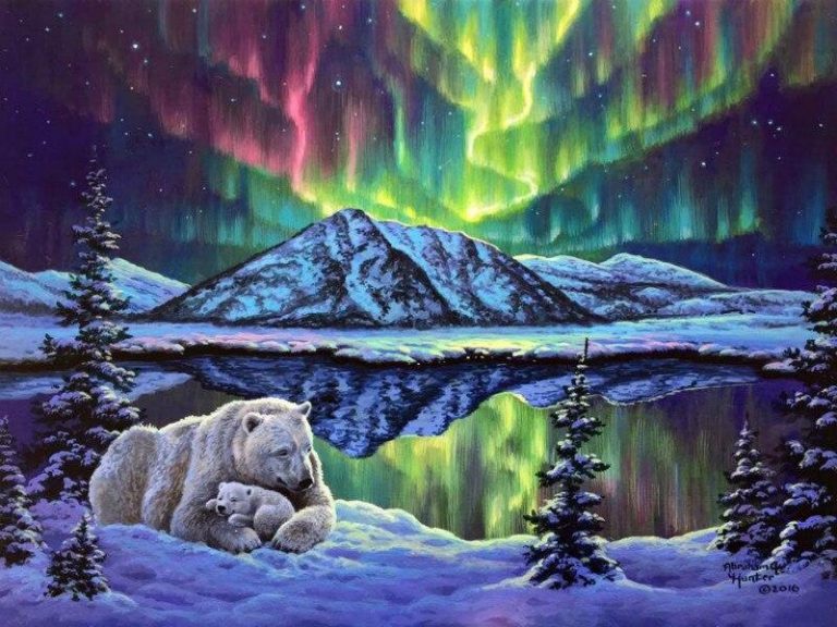 Polar Bears In Northern Lights Paint By Numbers - Numeral Paint Kit