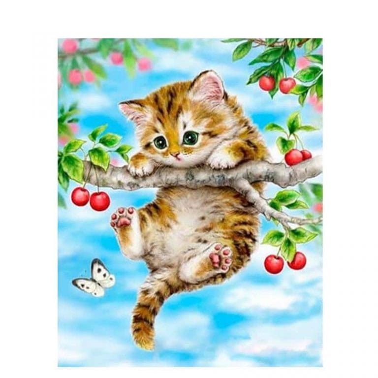 Cute Cat On Branch Paint By Numbers - Numeral Paint Kit