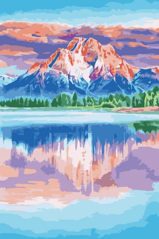 Mountains River Reflection Paint By Numbers - Numeral Paint Kit