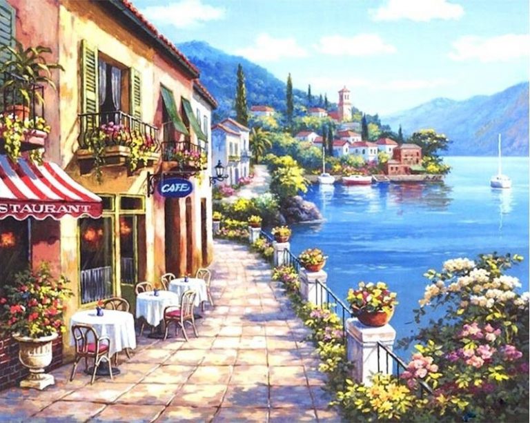 Sicily Waterside Cafe Paint By Numbers - Numeral Paint Kit