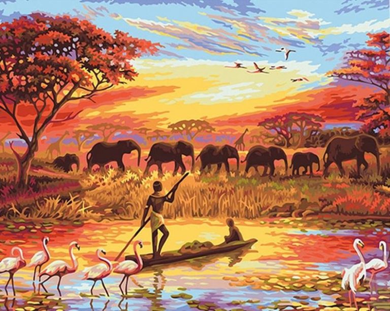 Elephants Travelling Animals Paint By Numbers - Numeral Paint Kit