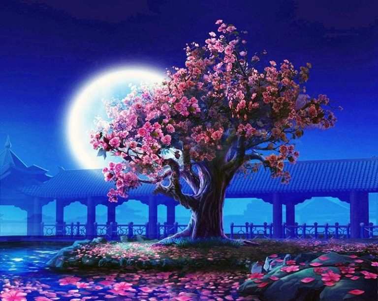 Moonlight Cherry Blossom Tree Paint By Numbers - Numeral Paint Kit