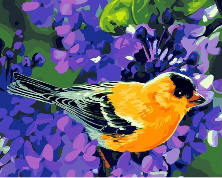 Purple Flowers Bird Paint By Numbers - Numeral Paint Kit