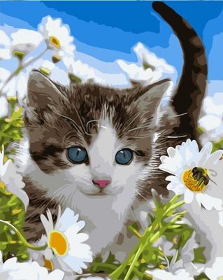 Cat Among Flowers Paint By Numbers - Numeral Paint Kit