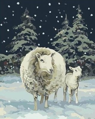 Sheep And Lamb In Snow Paint By Numbers - Numeral Paint Kit