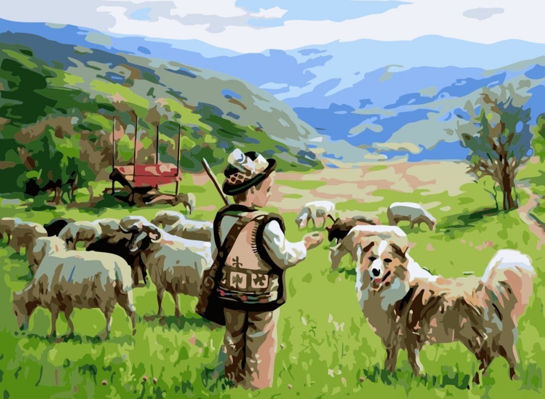 Shepherd Boy with Herd Paint By Numbers - Numeral Paint Kit