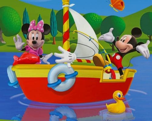 Mickey And Minnie On Boat Paint By Numbers - Numeral Paint Kit
