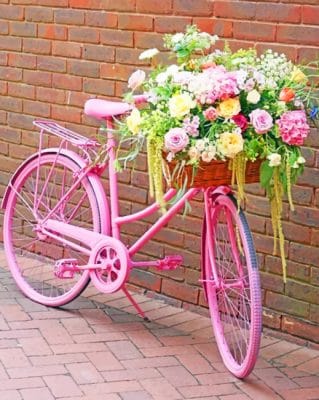 Pink Bike With Flowers Paint By Numbers - Numeral Paint Kit