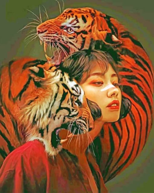 Chinese Woman And Tigers Paint By Numbers - Numeral Paint Kit