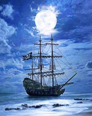 Pirate Ship Moonlight Paint By Numbers - Numeral Paint Kit
