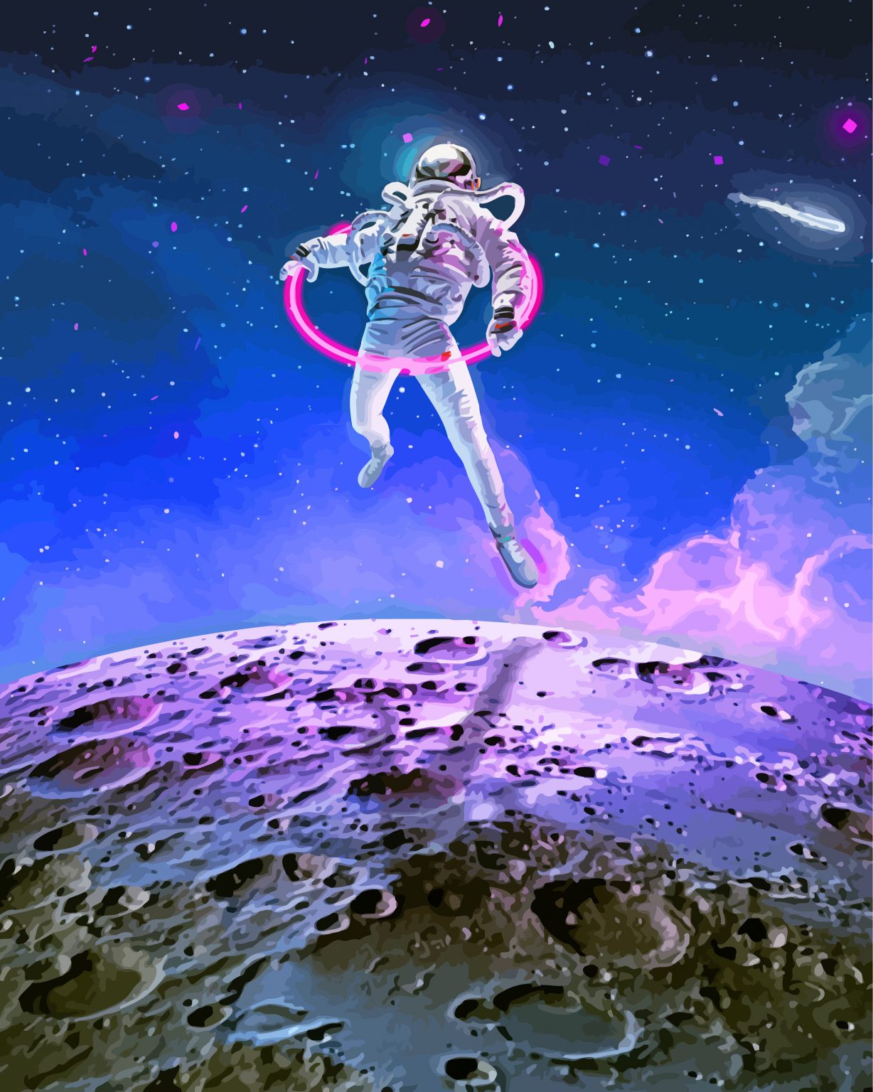 Astronaut Flying In Space Paint By Numbers - Numeral Paint Kit