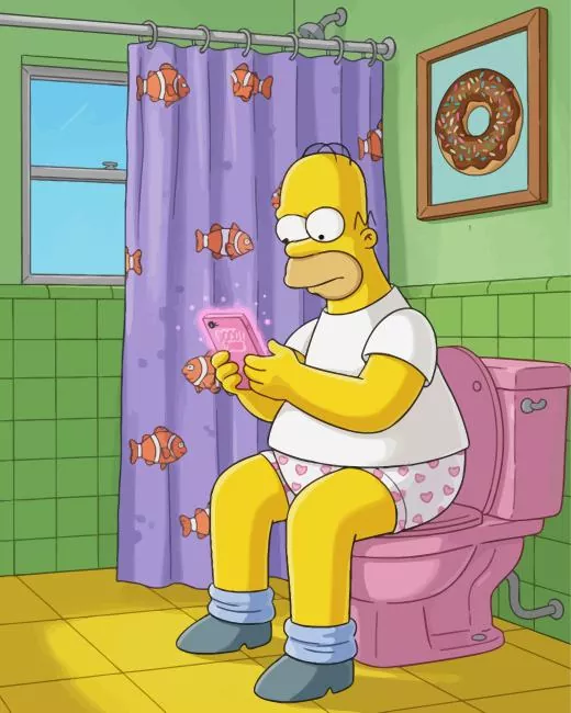 Homer Simpson Sitting On The Toilet Paint By Numbers - Numeral Paint Kit